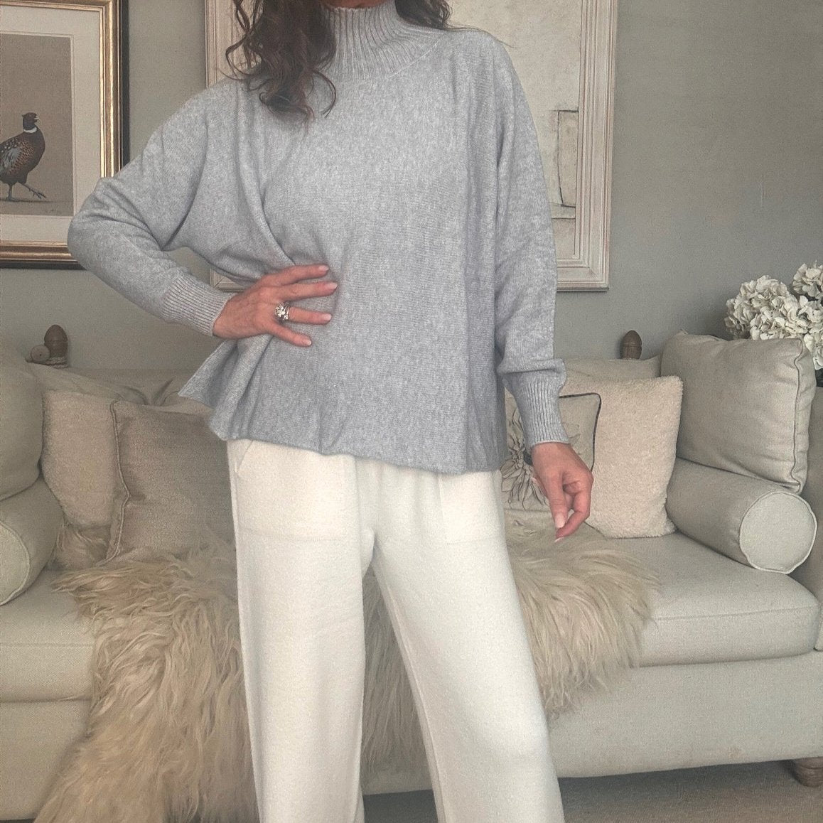 Ribbed Neck Viscose Blend Jumper - Light Grey – Juice Collection