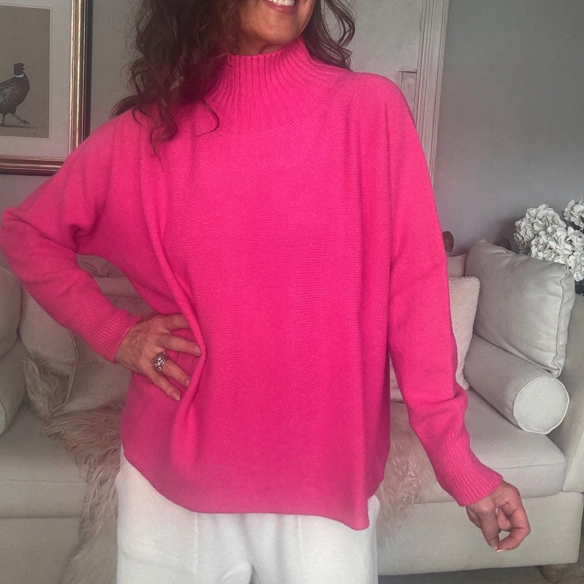 Ribbed Neck Viscose Blend Jumper - Hot Pink – Juice Collection