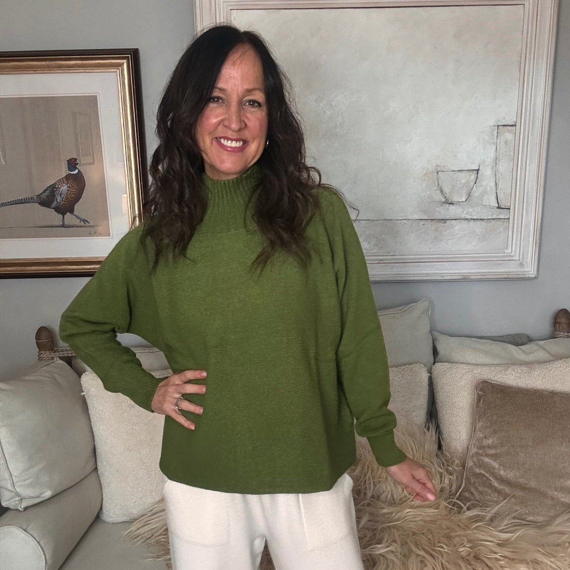 Ribbed Neck Viscose Blend Jumper - Moss – Juice Collection