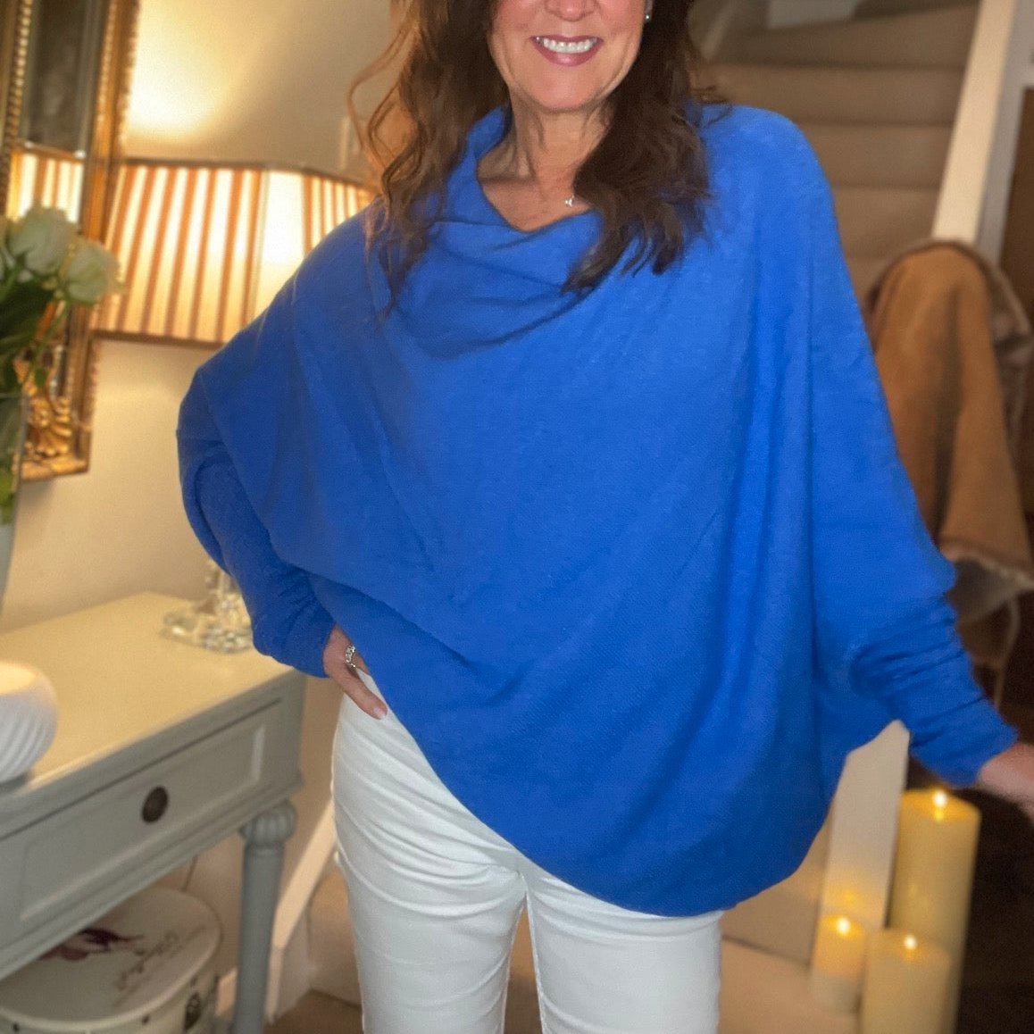 Juice Swoncho - Asymmetric Draped Jumper - Cobalt Blue – Juice Collection