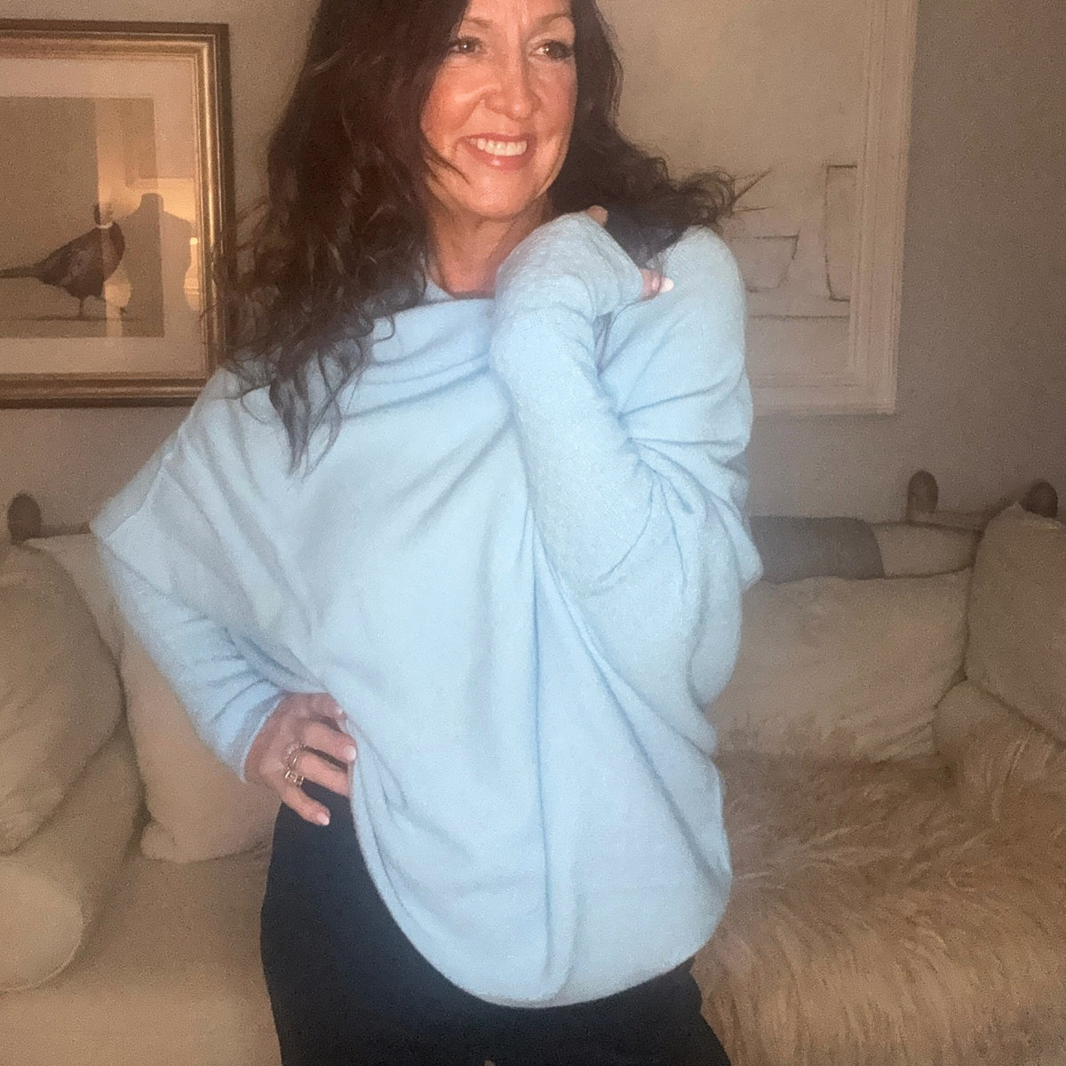 Juice Swoncho - Asymmetric Draped Jumper - Baby Blue – Juice Collection