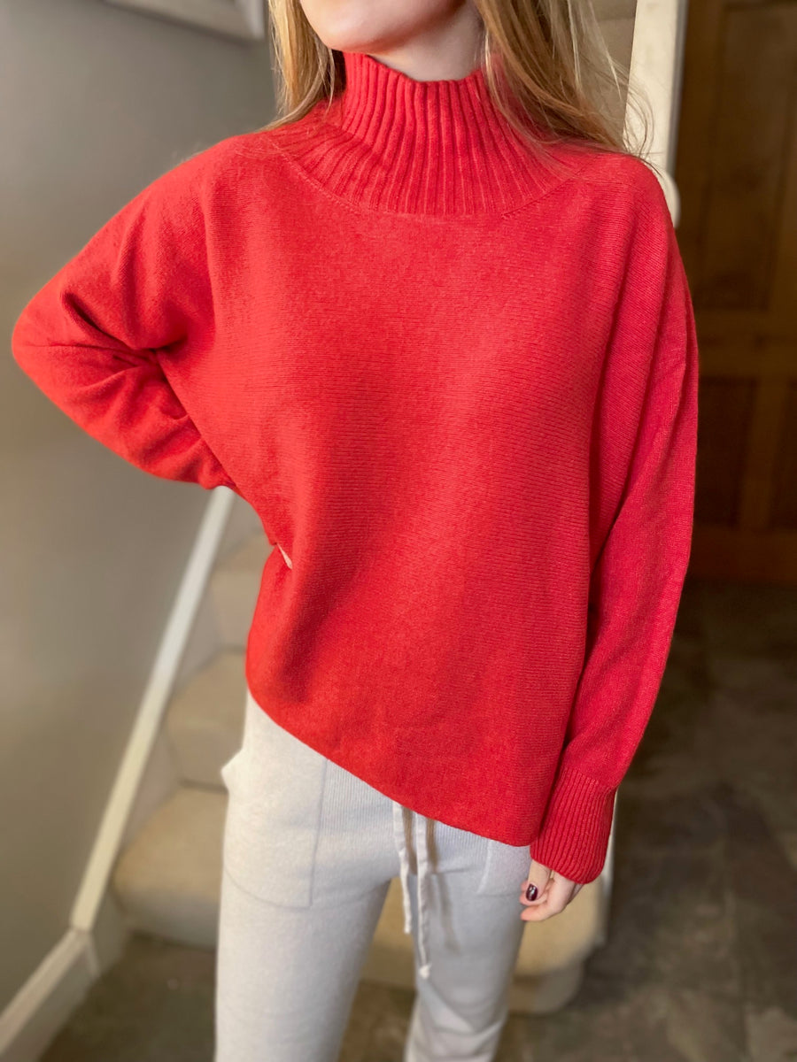 Ribbed Neck Viscose Blend Jumper - RED – Juice Collection